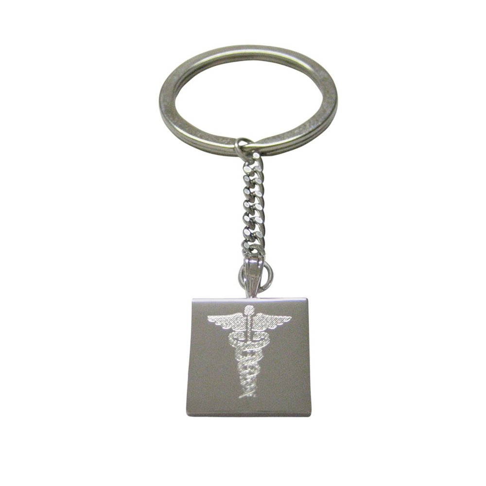 Etched Detailed Caduceus Medical Symbol Keychain - Gem